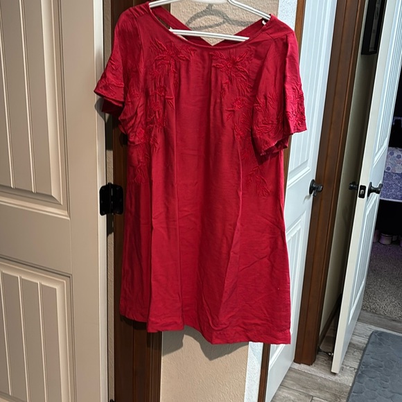 LOFT | Dresses | Loft Aline Red Dress With Monochromatic Floral ...